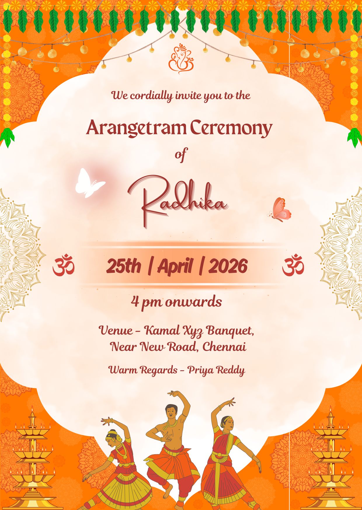 Arangetram Invitation card Create Online - Good Invites