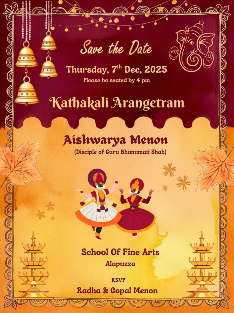 Arangetram Invitation with Photo of Dancer and Hand Gestures - Good Invites