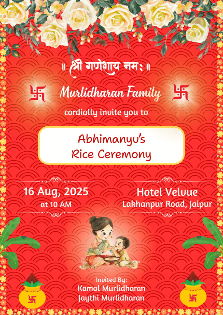 Rice Ceremony Invitation Card with Beautiful Design - Good Invites