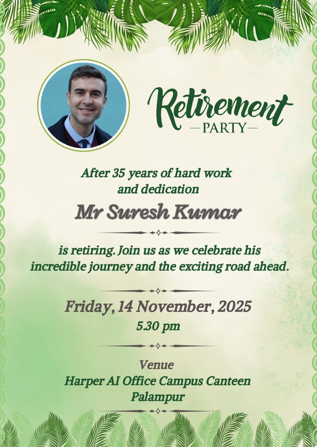 Invitation for Retirement Function with Photo - Good Invites