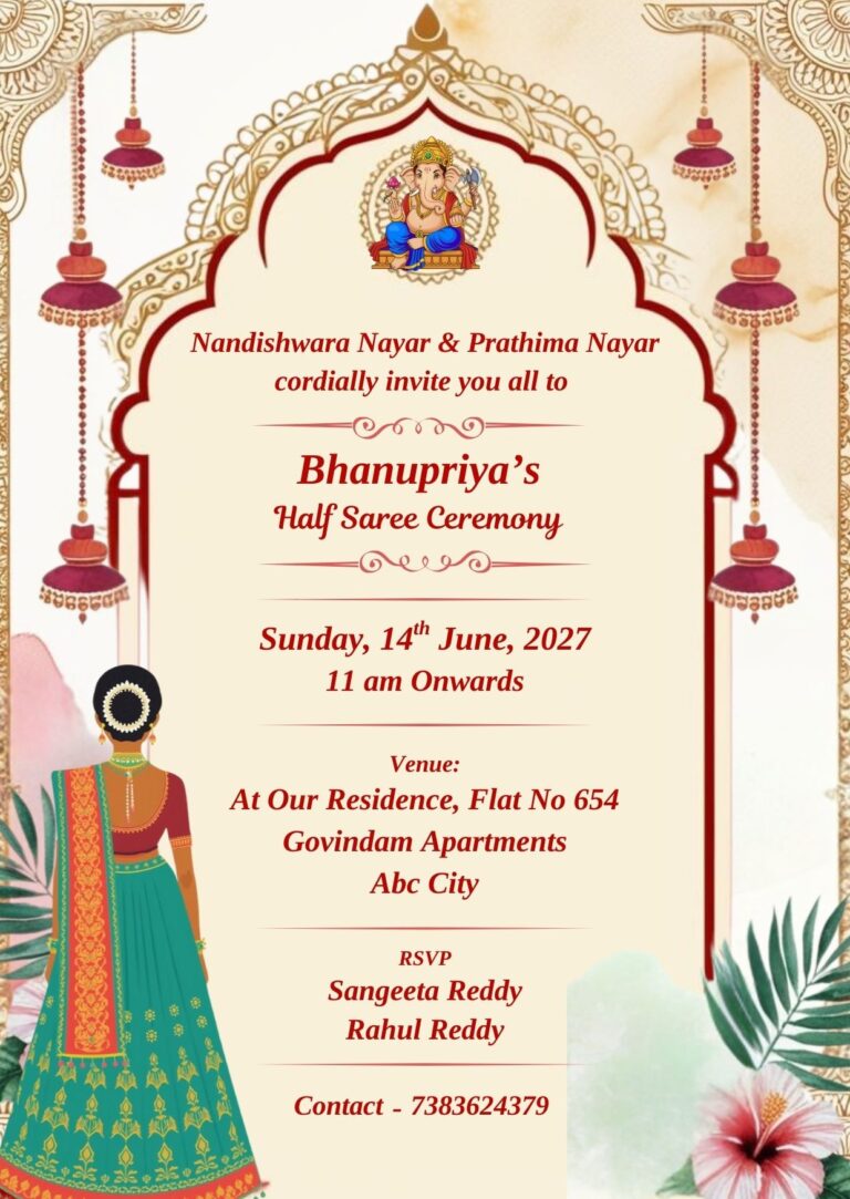 Saree Function Invitation Card with Classy Design - Good Invites